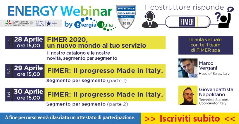 Energy Webinar di Energia Italia con Fimer: 28, 29 e 30 aprile ...